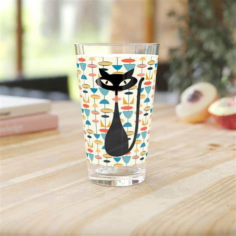 Atomic Cat Glasses Retro Mid Century Modern Atomic Kitty Glassware Pint