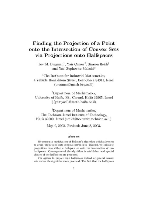 Pdf Finding The Projection Of A Point Onto The Intersection Of Convex