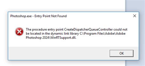 photoshop exe entry point not found adobe product community 14592669