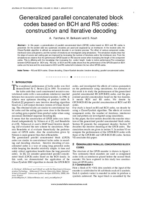 Pdf Generalized Parallel Concatenated Block Codes Based On Bch And Rs