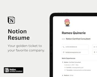 Notion Resumé Template Notion Template, Notion Dashboard, Resume Template, ATS Optimization, Ats ...