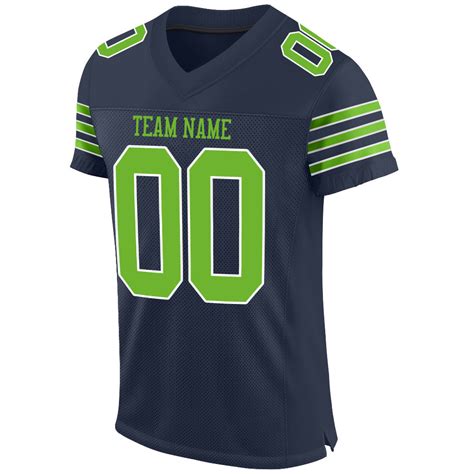Custom Navy Neon Green White Mesh Authentic Football Jersey Fiitg
