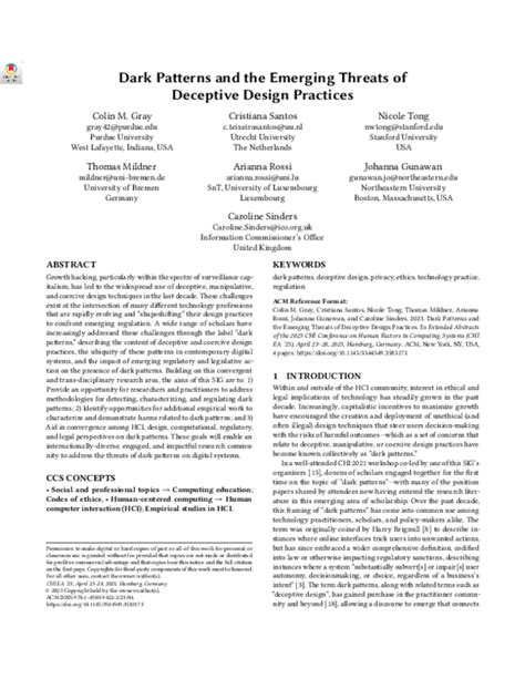 Pdf Dark Patterns And The Emerging Threats Of Deceptive Design