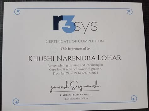 Khushi Lohar On Linkedin Java Training Internship Learningjourney R3sys Developingskills