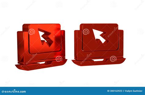 Red Laptop And Cursor Icon Isolated On Transparent Background Computer Notebook With Empty
