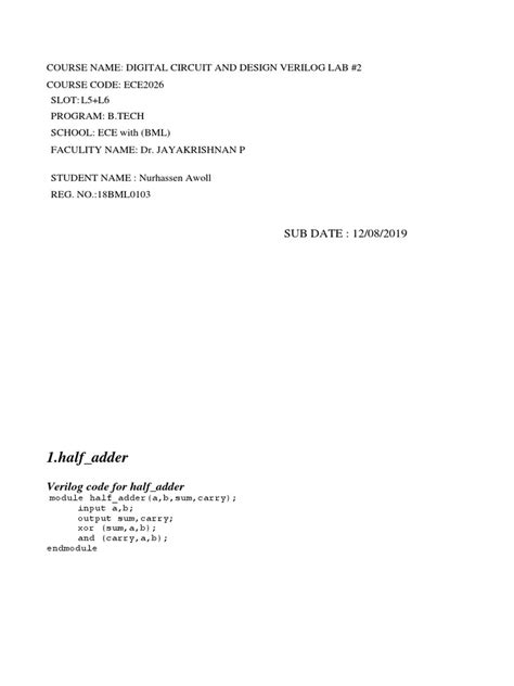 Verilog Code For Some Combinational Circuit Pdf Electrical Circuits