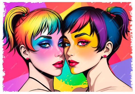 Pop Art Lesbian Girls Loving Each Other The Concept Of Lgbt Premium Ai Generated Image