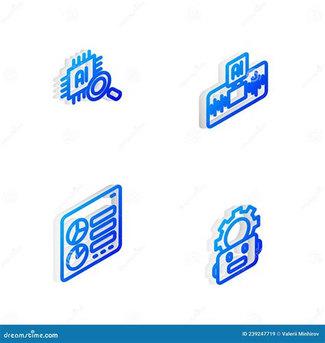 Set Isometric Line Artificial Intelligence Ai Processor Cpu Computer Api Interface And Robot