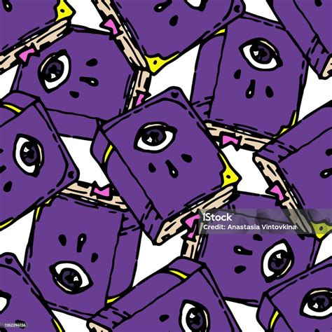 눈이 있는 보라색 책의 패턴 종종 흰색 배경에 위치한 손으로 그린 만화 마녀 책에서 원활한 패턴 개념에 대한 스톡 벡터 아트 및 기타 이미지 Istock