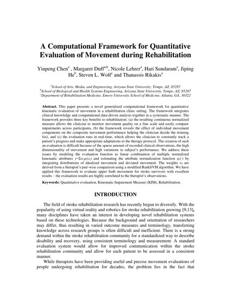 Pdf A Computational Framework For Quantitative Evaluation Of Movement