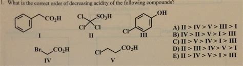 Solved What is the correct order of decreasing acidity of | Chegg.com