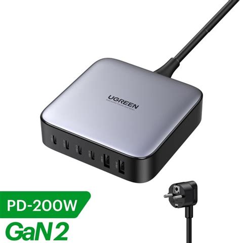 Ugreen Gan Ii 200w Oplader And Snellader 6x Usb C Usb A Poorten Samsung And Apple Bol