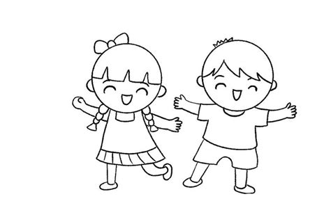 小朋友简笔画图片大全 手拉手小朋友简笔画图片大全 画趣文库（我爱生活）