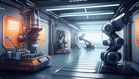 Automated Robotics Futuristic Electric Robot Factory Production Line