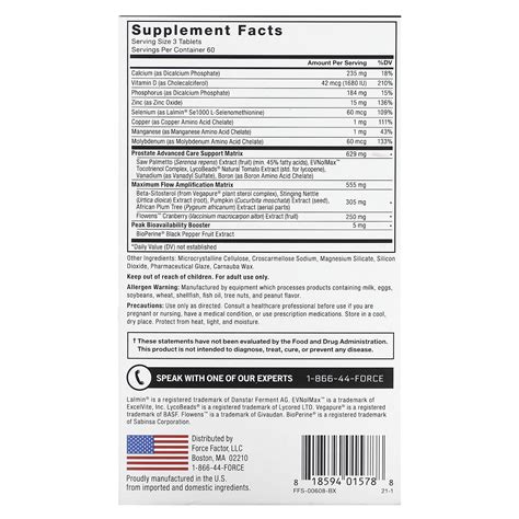 Force Factor Prostate Advanced 180 Tablets