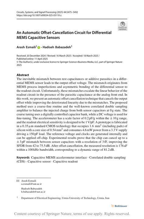 An Automatic Offset Cancellation Circuit For Differential Mems Capacitive Sensors