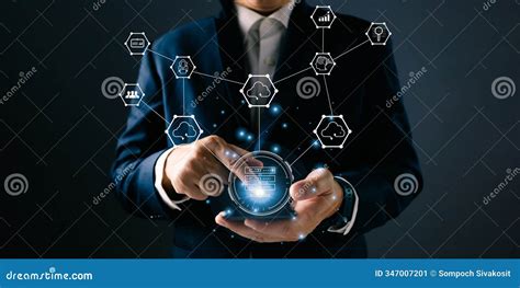 Man Holding Icon Cloud Computing Diagram Show On Hand Data Center Storagecloud Tech Stock