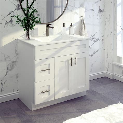 White Shaker Bathroom Vanity Sink Base With Drawers 36