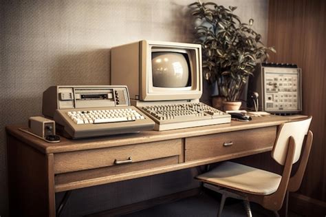 Premium Photo Retro Computer On Desk Arrangement