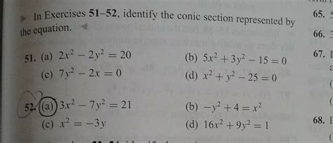 solved exercises 51 52 identify the conic section