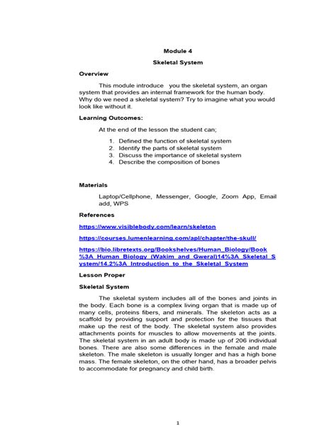 Module 4 Skeletal System Pdf Skeleton Bone