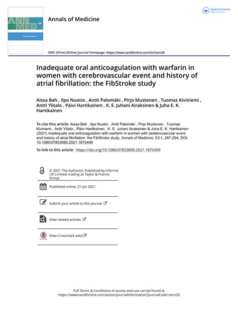 Pdf Inadequate Oral Anticoagulation With Warfarin In Women With Cerebrovascular Event And