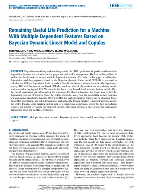 Pdf Remaining Useful Life Prediction For A Machine With Multiple Dependent Features Based On