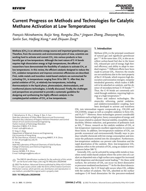 Pdf Current Progress On Methods And Technologies For Catalytic Methane Activation At Low