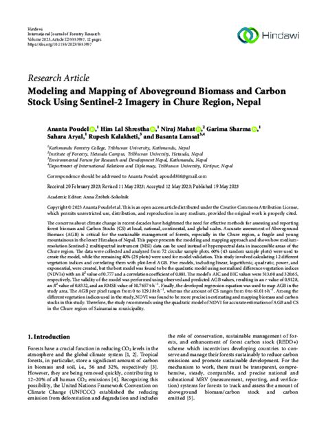 Pdf Modeling And Mapping Of Aboveground Biomass And Carbon Stock Using Sentinel 2 Imagery In
