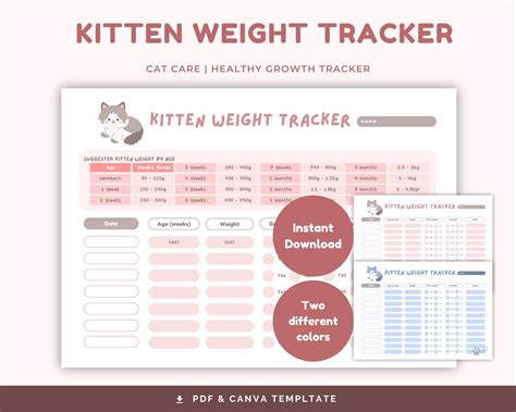 Kitten Weight Tracker Cat Weight Chart Kitten Health Growth Log Printable Pet Growth