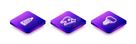 Set Isometric Line Tube Of Toothpaste Tooth Whitening And Dental Implant Icon Vector Stock