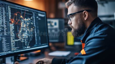 Data Analyst Working With Advanced Technology And Visualizations Stock Illustration