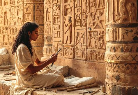 Young Scholar Studying Ancient Hieroglyphics In A Historic Temple