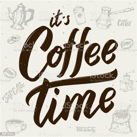 그것의 커피 시간입니다 커피 아이콘입니다 흰색 바탕에 그려진된 글자를 손 0명에 대한 스톡 벡터 아트 및 기타 이미지 0명 갈색 개념 Istock