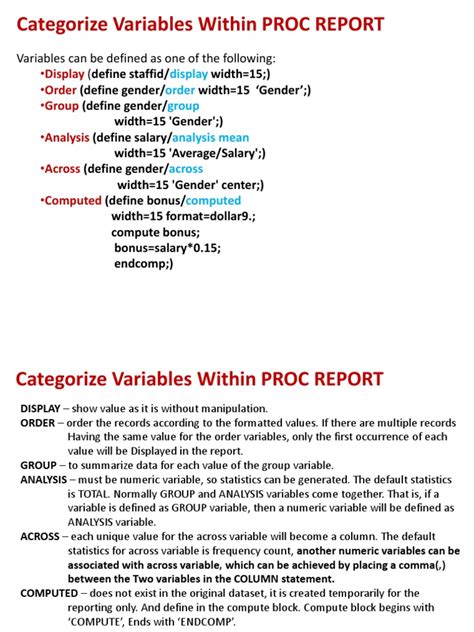 Categorize Variables Within Proc Report Pdf Sas Software