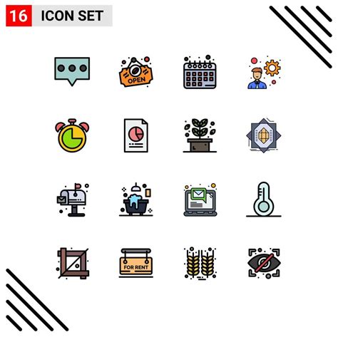 Mobile Interface Flat Color Filled Line Set Of 16 Pictograms Of Document Timer Plans Education