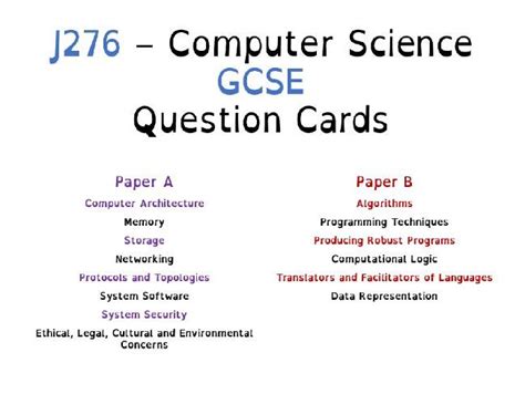 J Computer Science GCSE Revision Question Cards By Davism Teaching Resources