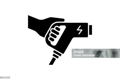 손을 들고 전기 충전기 커넥터 검은 아이콘입니다 전기 운송 에너지 충전 플러그 기호 친환경 전기 자동차 충전 표지판 배터리로