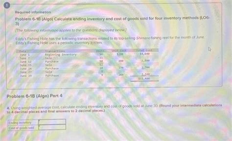 solved required information problem 6 1b algo calculate