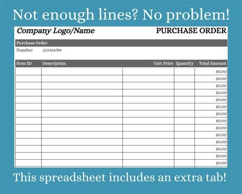 Purchase Order Excel Spreadsheet Invoice Workpaper Small Company Professional Business