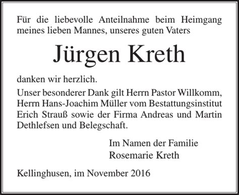 Traueranzeigen Von Jürgen Kreth Sh Z Trauer