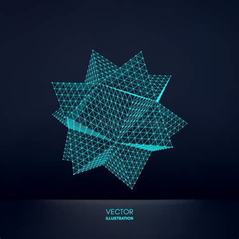 Crystal Object With Connected Lines And Dots Molecular Grid 3d Futuristic Technology Style