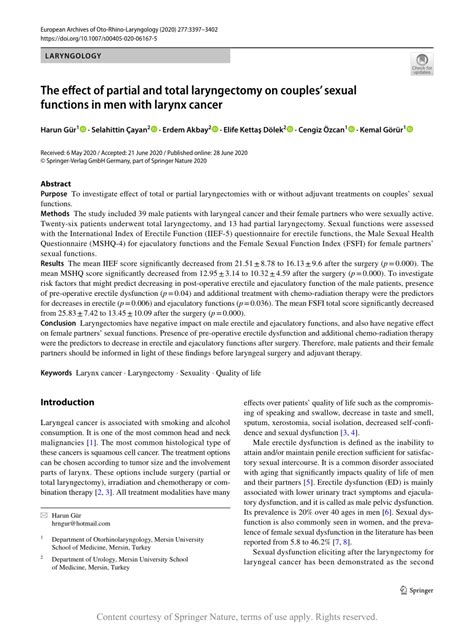 The Effect Of Partial And Total Laryngectomy On Couples Sexual Functions In Men With Larynx