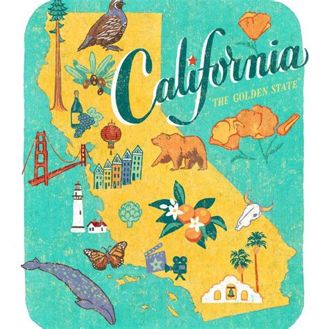 California Print State Art Print State Art California Illustration