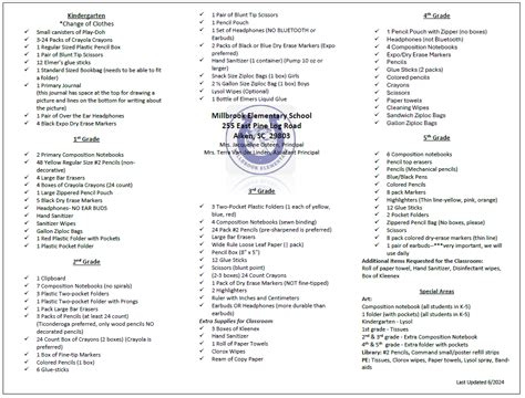 Millbrook Elementary Supply List Millbrook Elementary