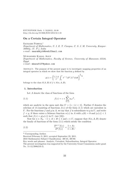 PDF On A Certain Integral Operator