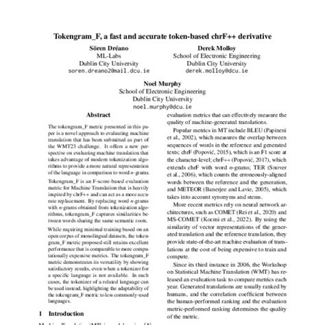 Tokengram F A Fast And Accurate Token Based ChrF Derivative ACL Anthology