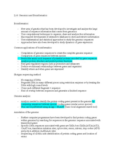 L16 Genetics Genomics And Bioinformatics Lecture 16 Notes L16 Genomics And