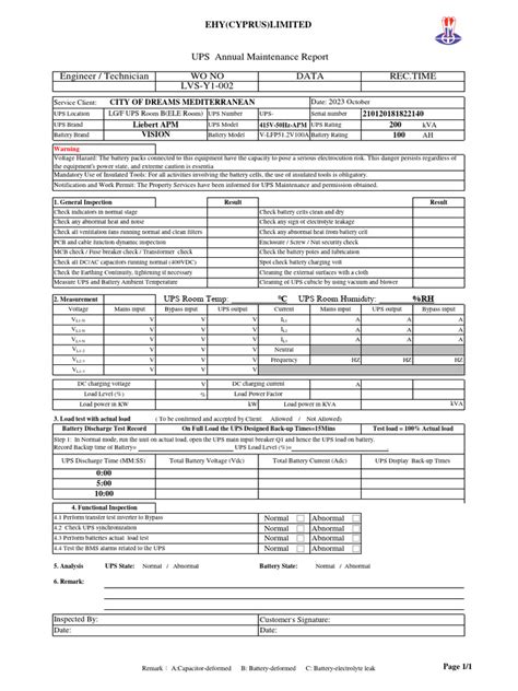 36a Lvs Y1 002 Ups Annual Maintenance Report Template Codm Finish Version Pdf