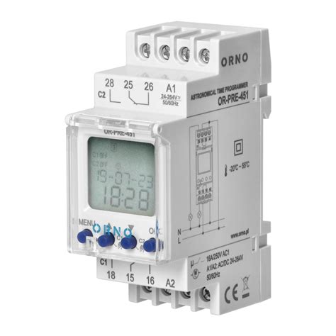 DIN Rail Digital Timer 100 Programmes 3 Menu Languages 2 Chanel Max 16A 230V 2 Modules Wide